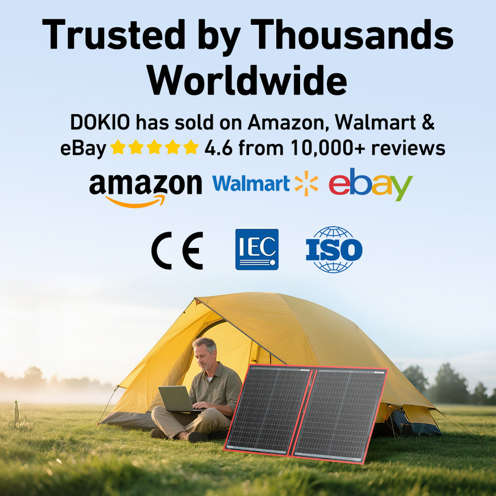DOKIO 100W Portable Folding Solar Panel Kit for Camping, RV, Off-Grid ...